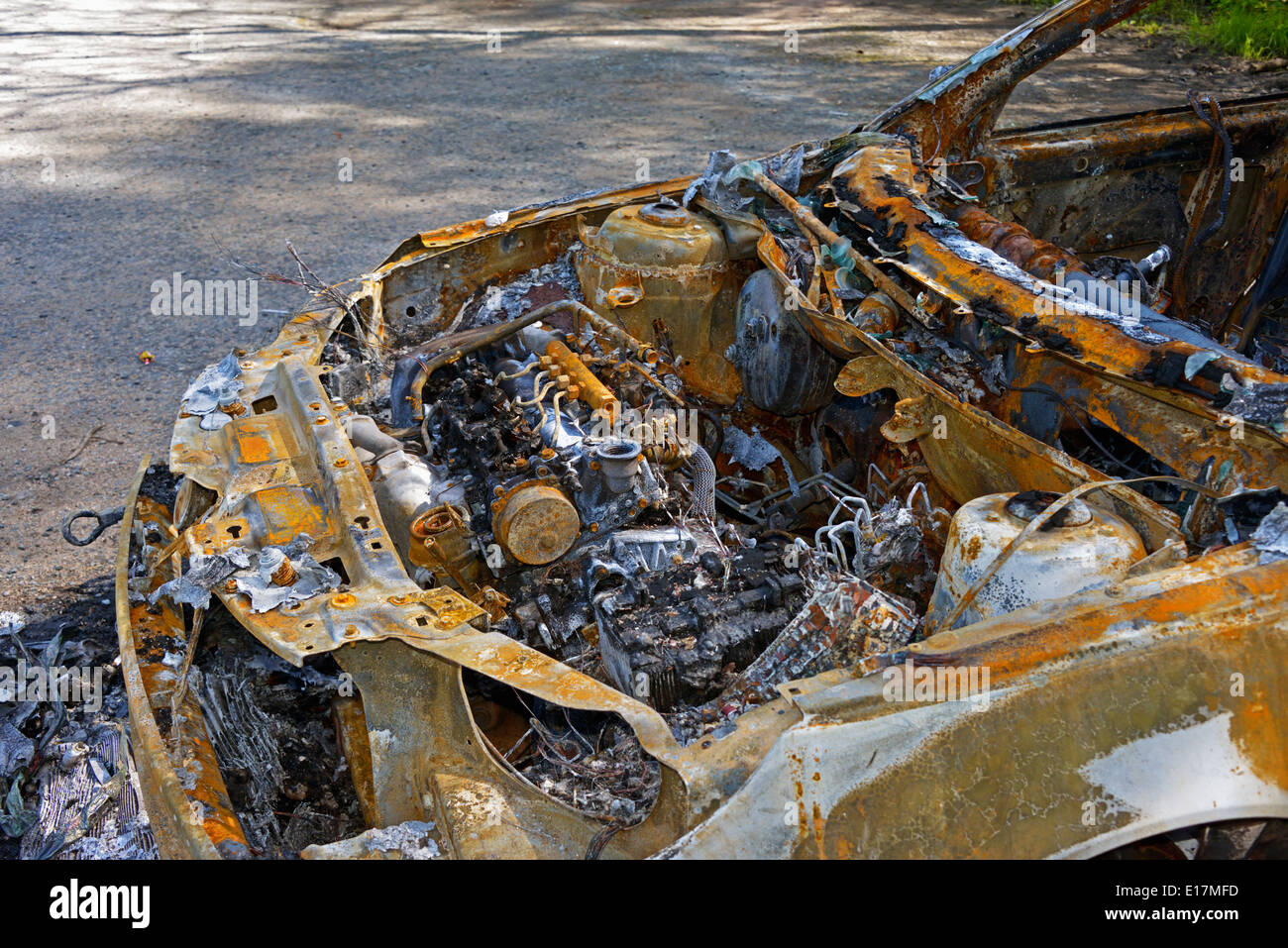 Burned-out car engine. Scout Scar carpark, Underbarrow Road, Kendal ...