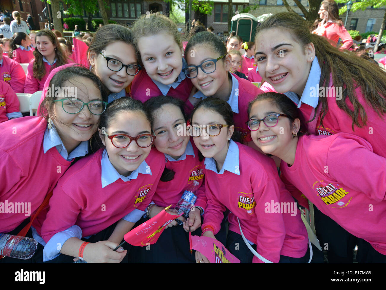 Religious Jewish girls in the audience at the Lag B'Omer parade in ...