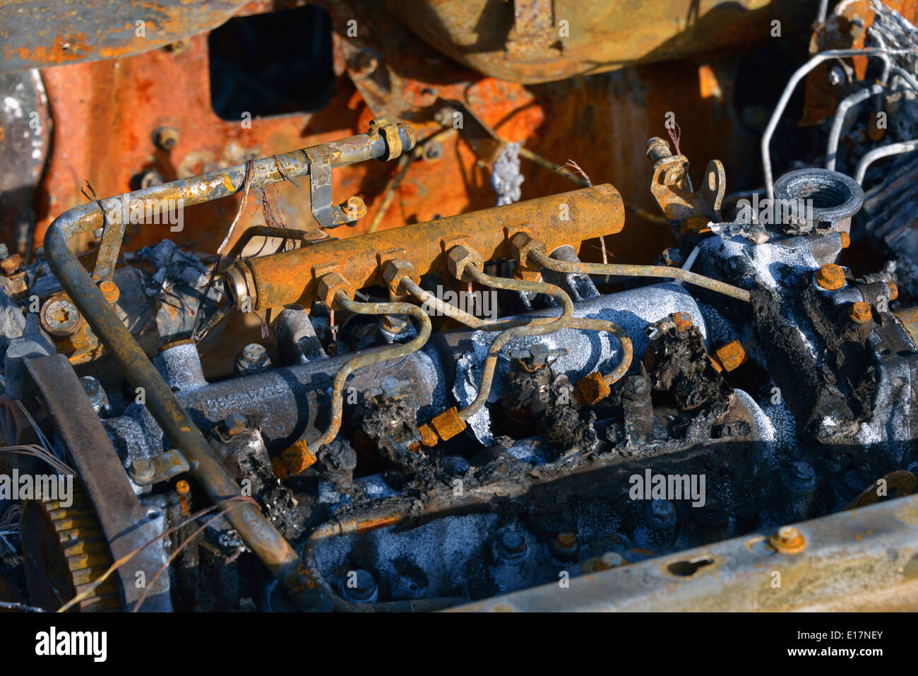 Burned-out car engine. Scout Scar carpark, Underbarrow Road, Kendal ...