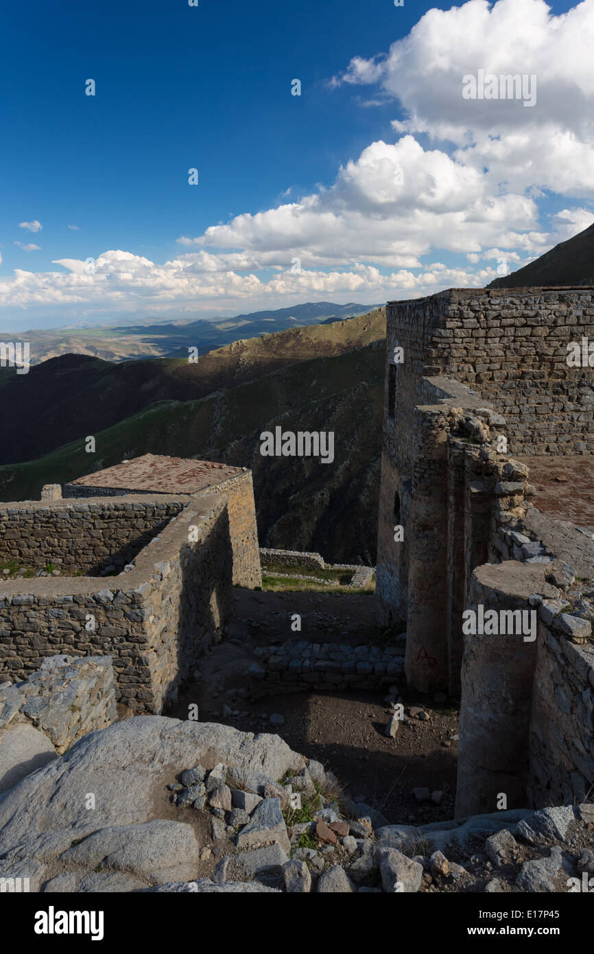 The ruins of Babak castle hang high over a deep valley in northern Iran ...