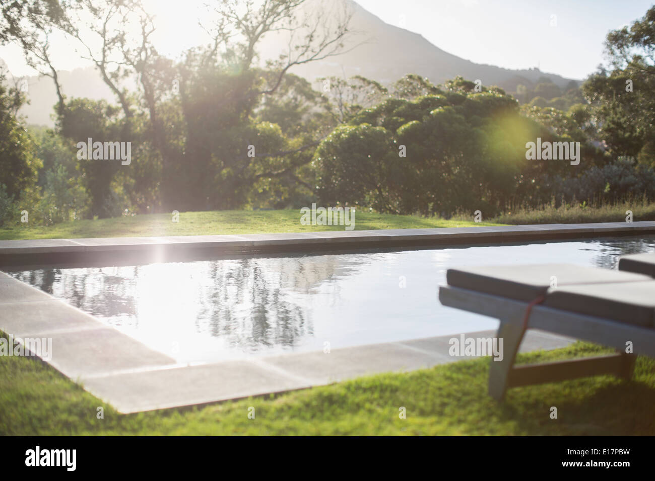 Sunny backyard with lap pool Stock Photo - Alamy