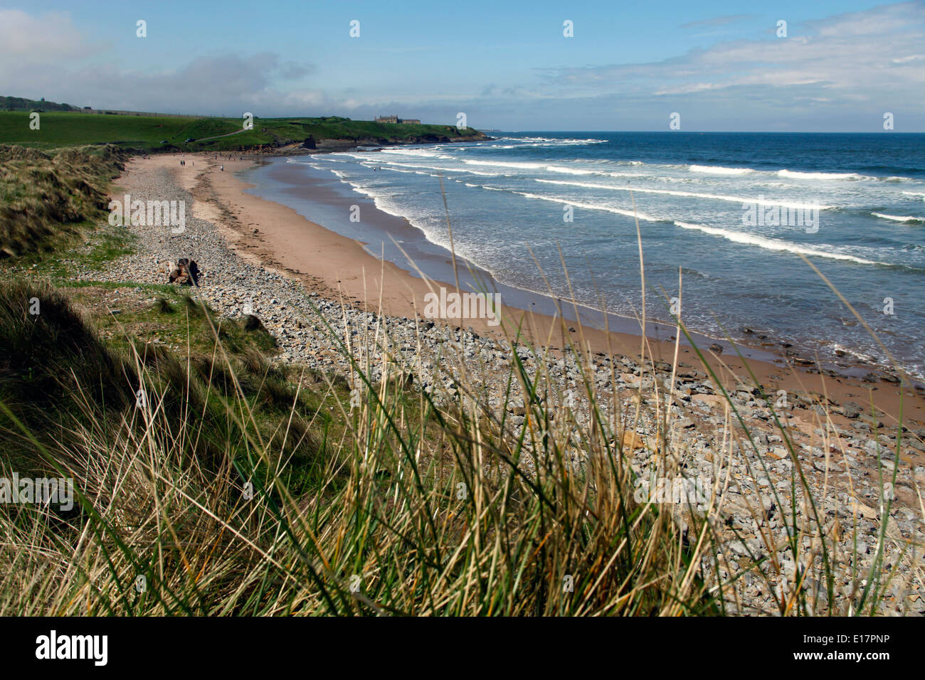 View of Cocklawburn beach on the east coast of Northumberland. An ...
