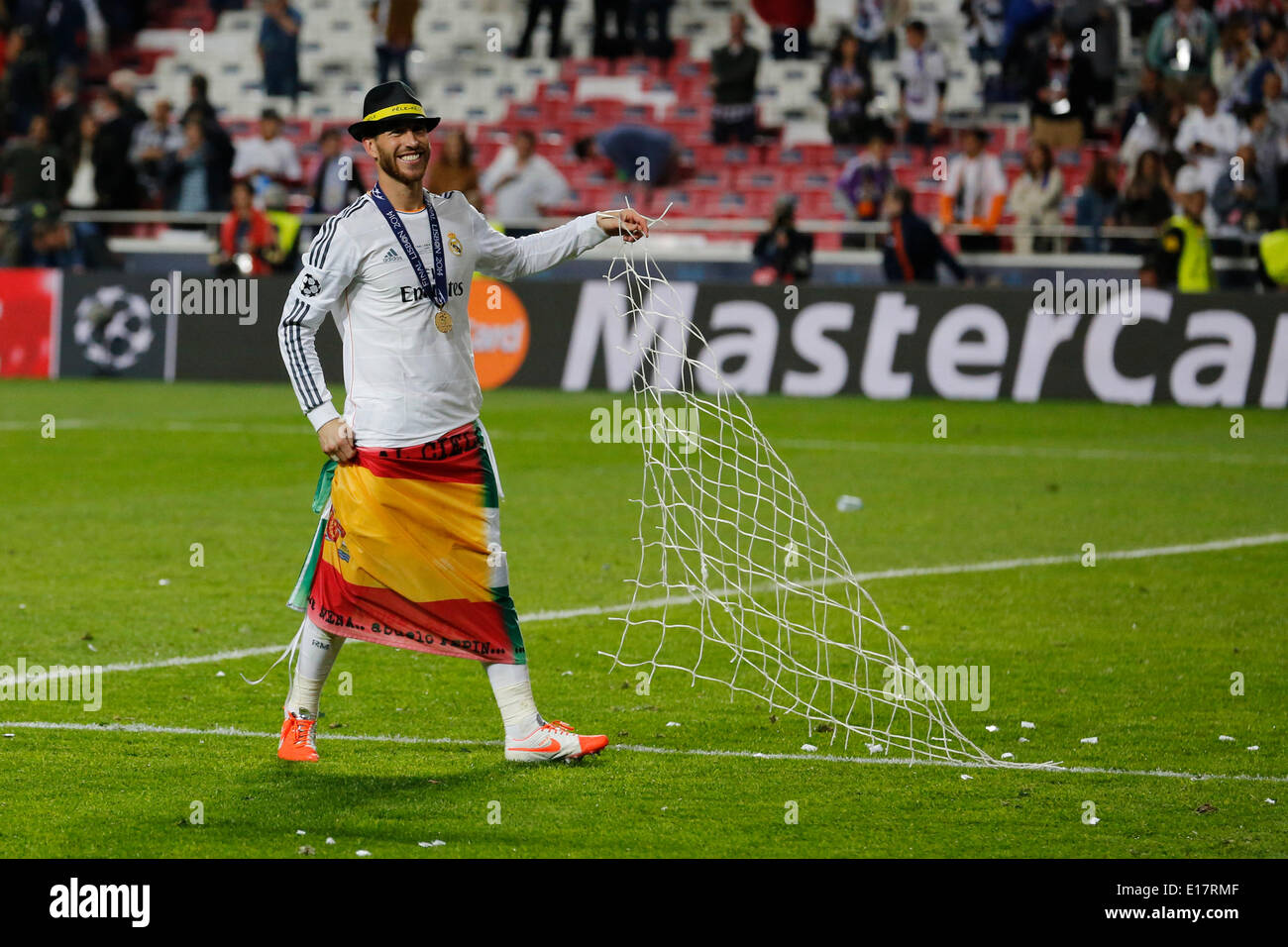 Sergio Ramos (Real Madrid CF #4) smiling with a hat and a part of the ...