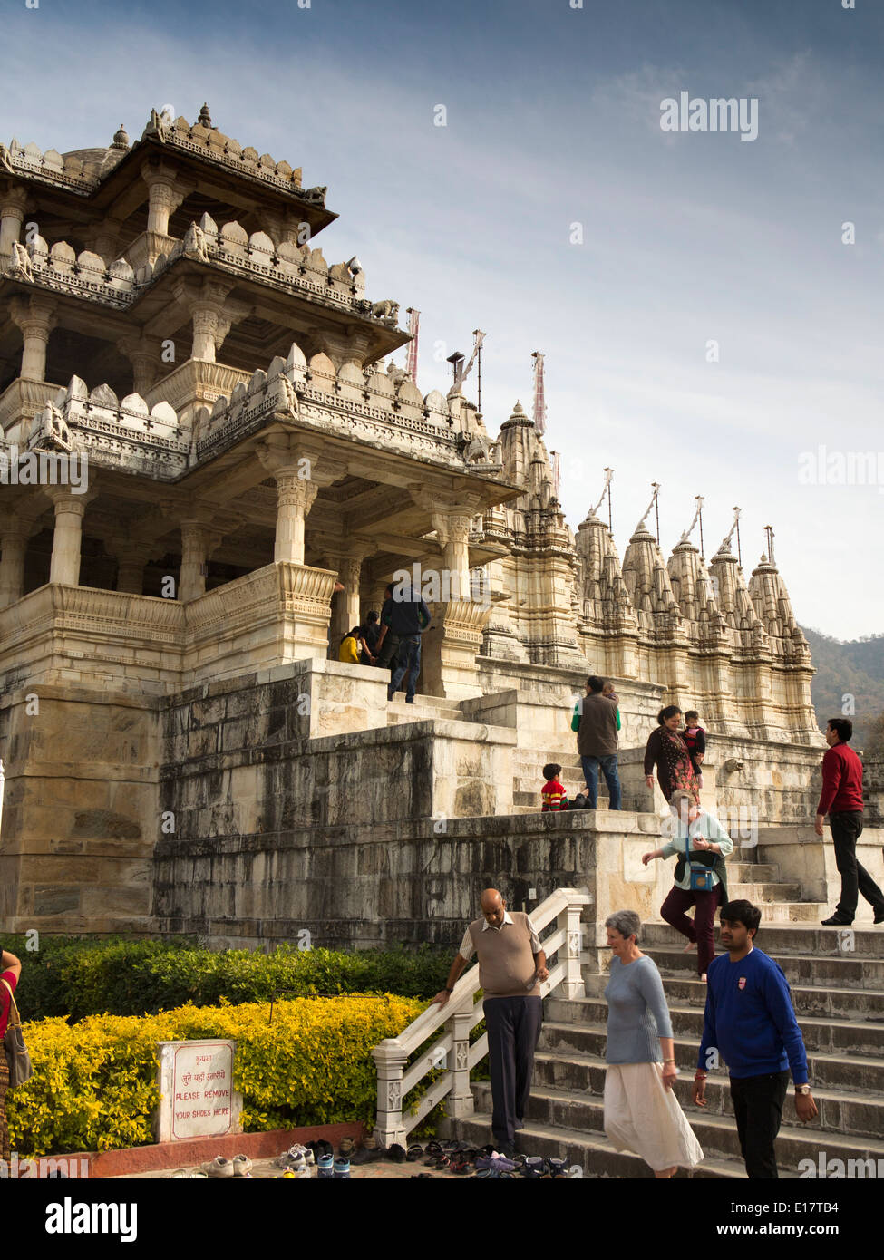 India, Rajasthan, Pali District, Rankpur Jain Temple, western visitors ...