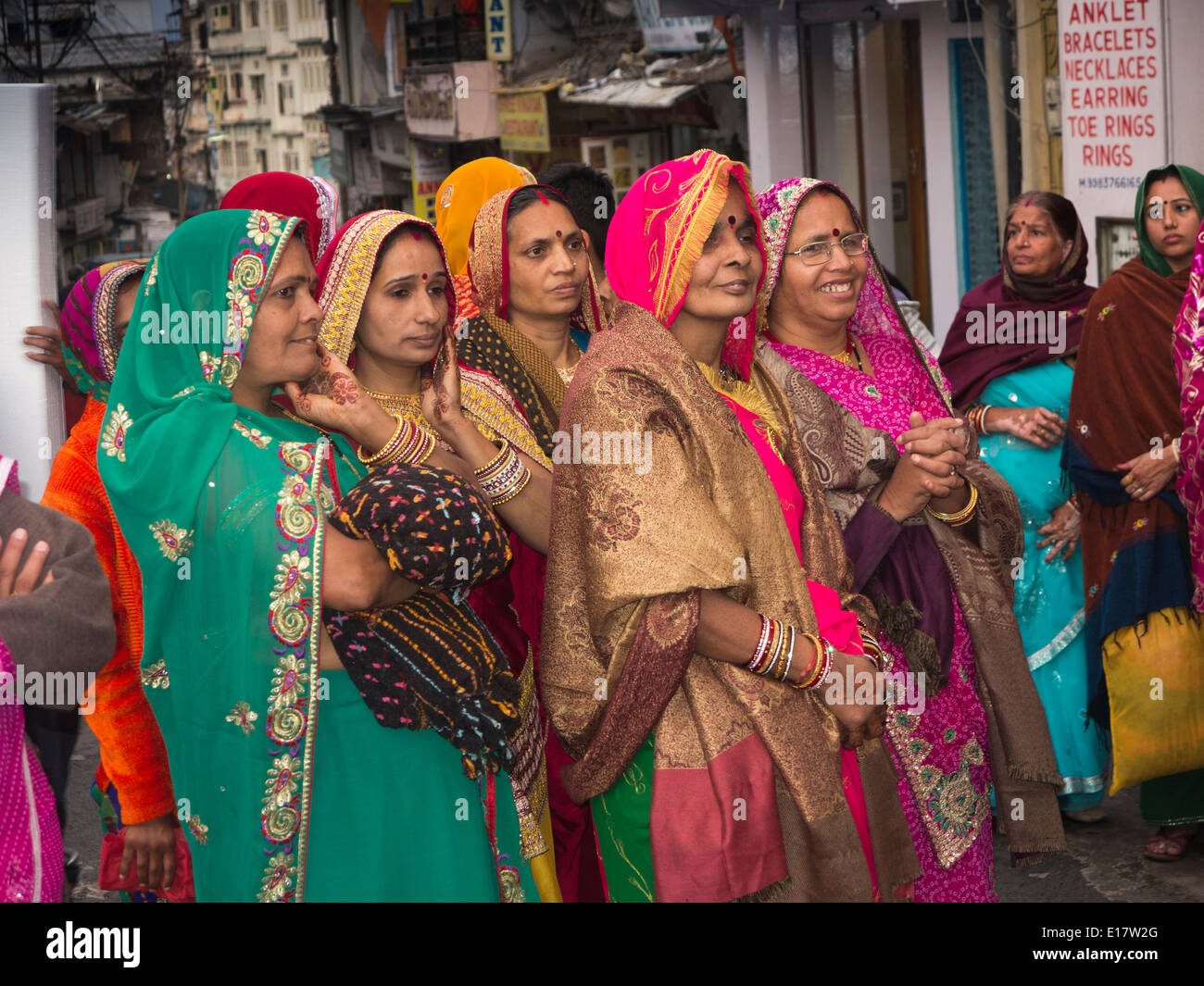 India, Rajasthan, Udaipur, wedding procession, female family members ...