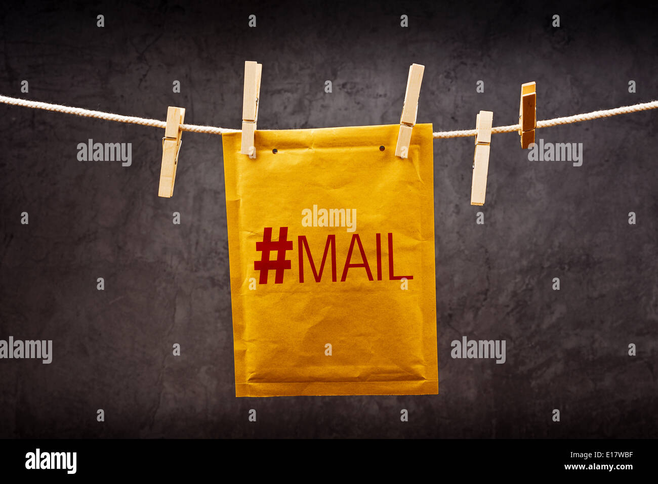 Predictive shipping concept. Postal mail Envelope with hash tag hanging ...