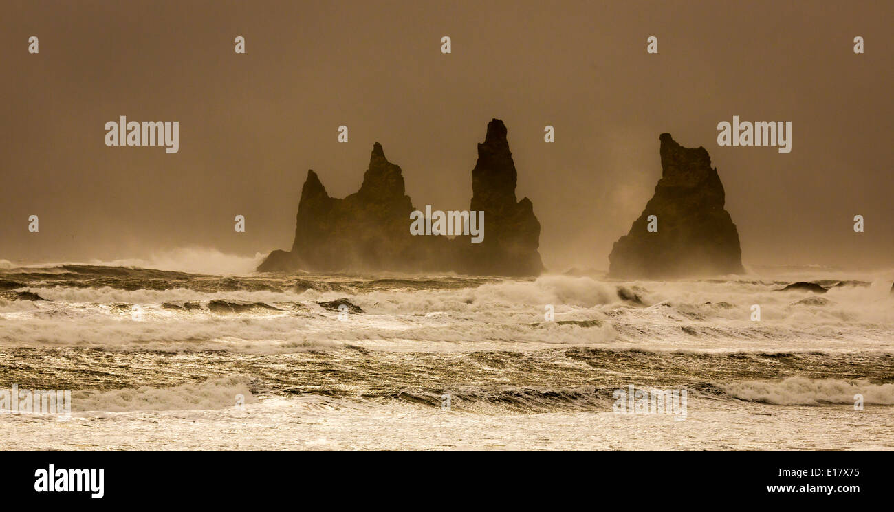 Basalt Sea Stacks and waves at Reynisfjara Beach located by Vik in ...