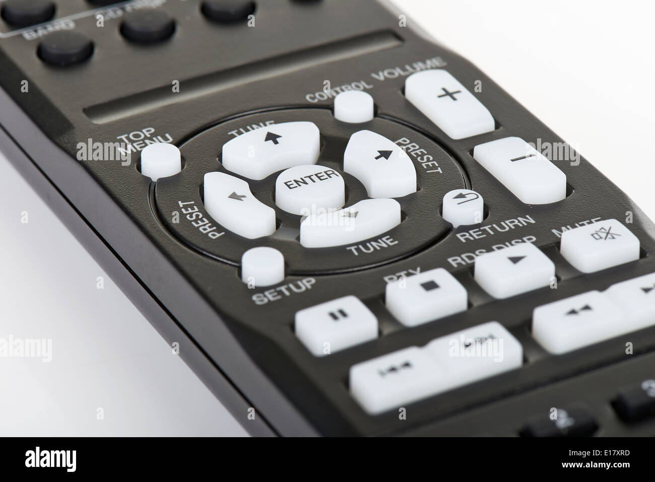 Remote control keypad black in closeup on white background isolated ...