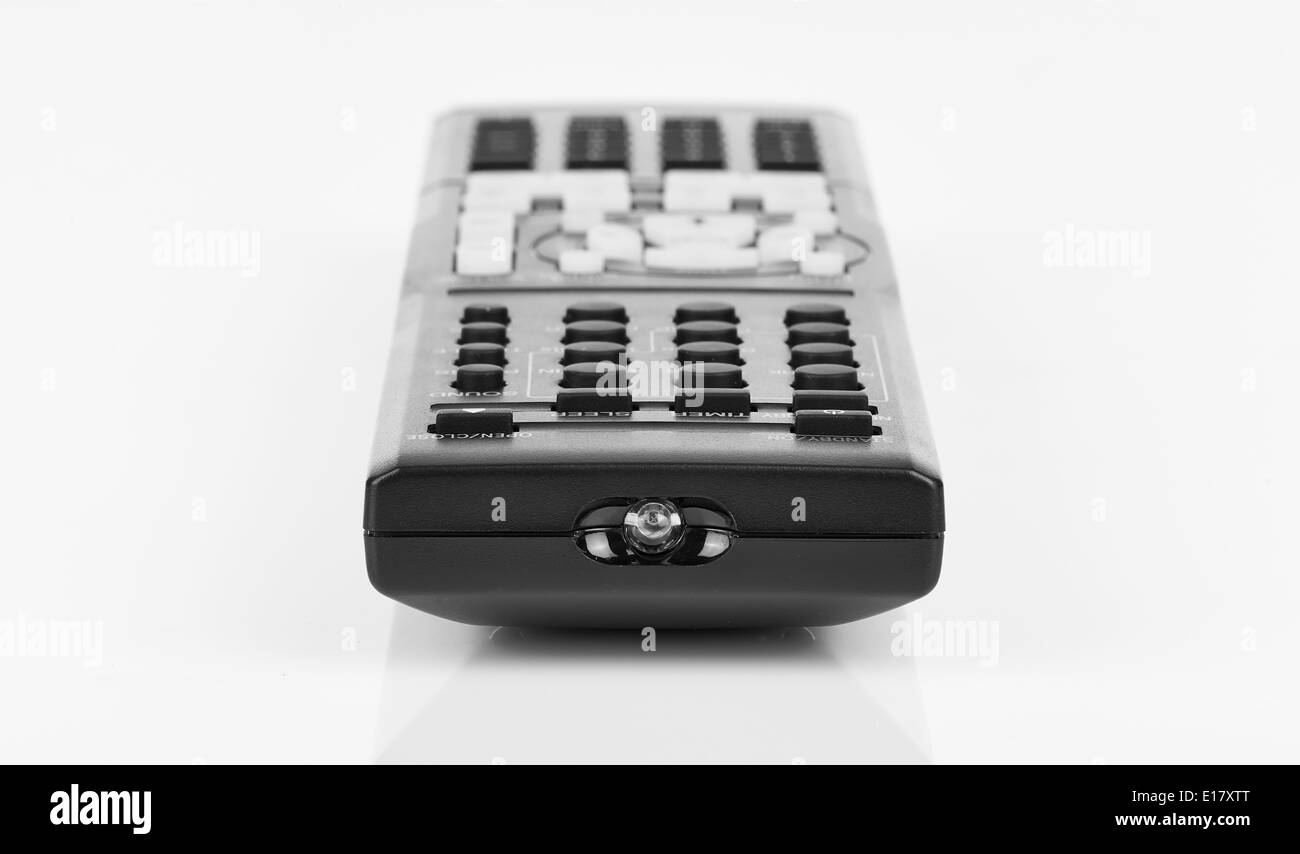 Remote control keypad black in closeup on white background isolated ...