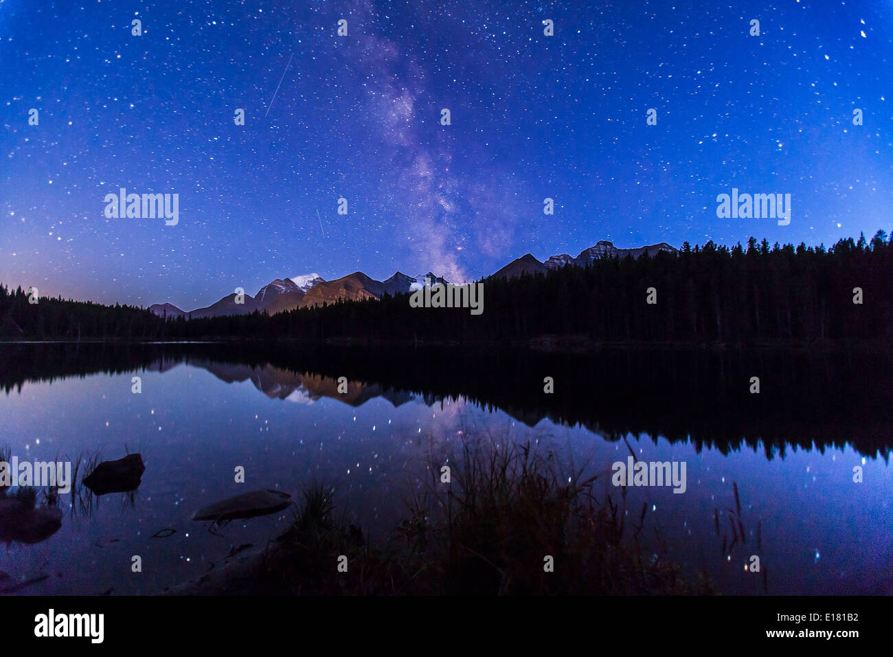 The Milky Way over Herbert Lake, Banff, Alberta, near Lake Louise ...