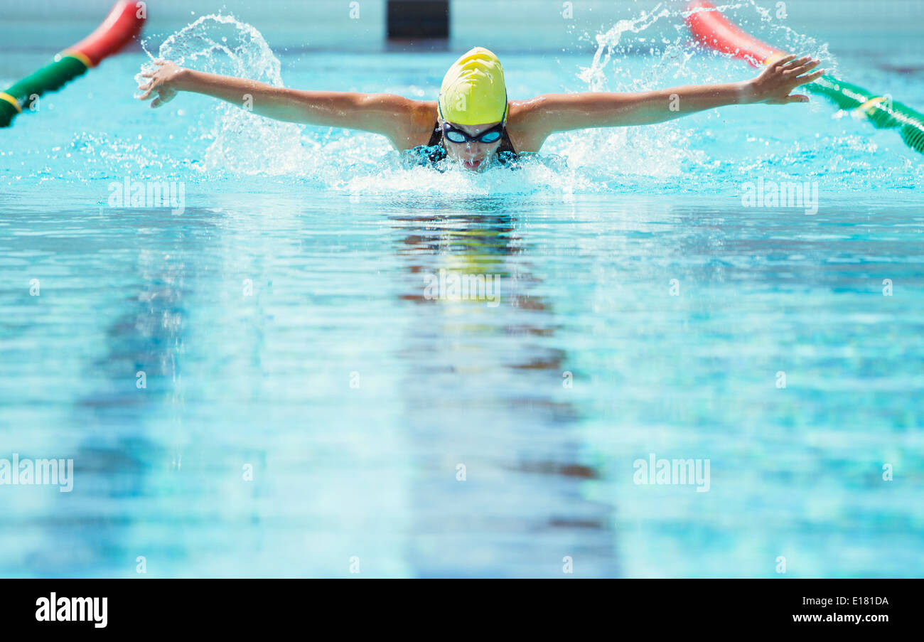 Swimmer racing in pool Stock Photo - Alamy