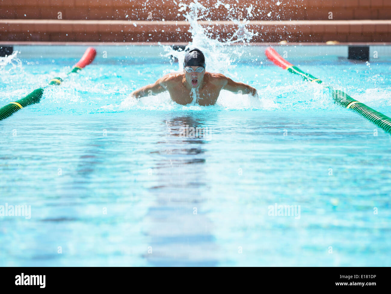 Swimmer racing in pool Stock Photo - Alamy