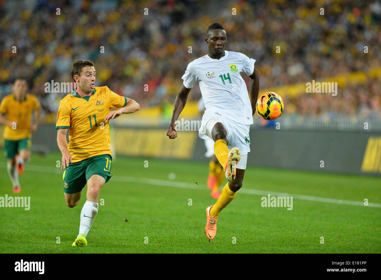 Sydney, Australia. 26th May, 2014. Bafana Bafana defender Eric Mathoho ...