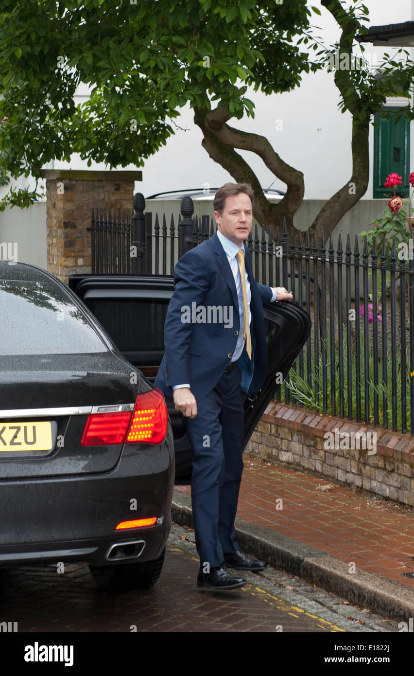 Nick Clegg deputy Prime Minister arrives home after Euro Election ...