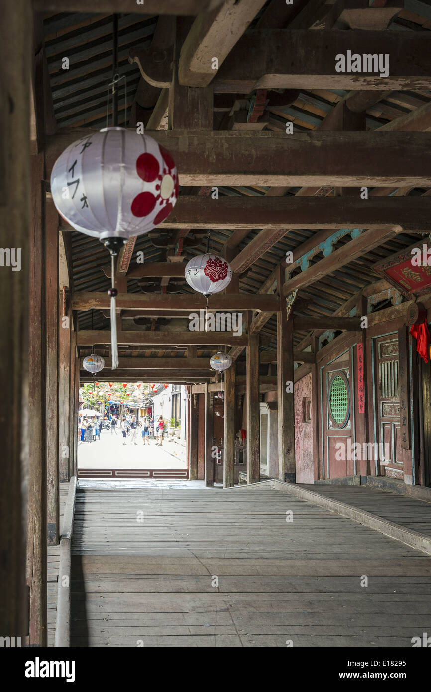 Inside Japanese bridge, with wooden roof and attached to a Buddhist ...