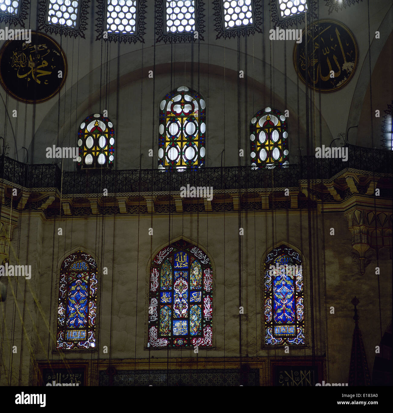 Turkey. Istanbul. Sultan Ahmed Mosque or Blue Mosque. Inside. Stained ...