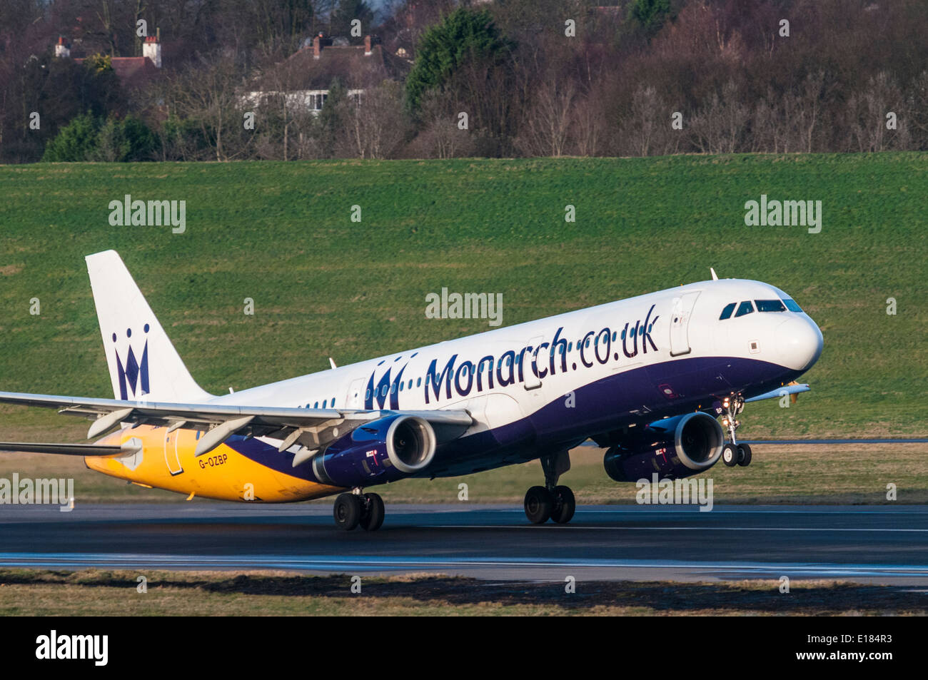 Airbus A321 of Monarch Airlines taking off from Birmingham ...