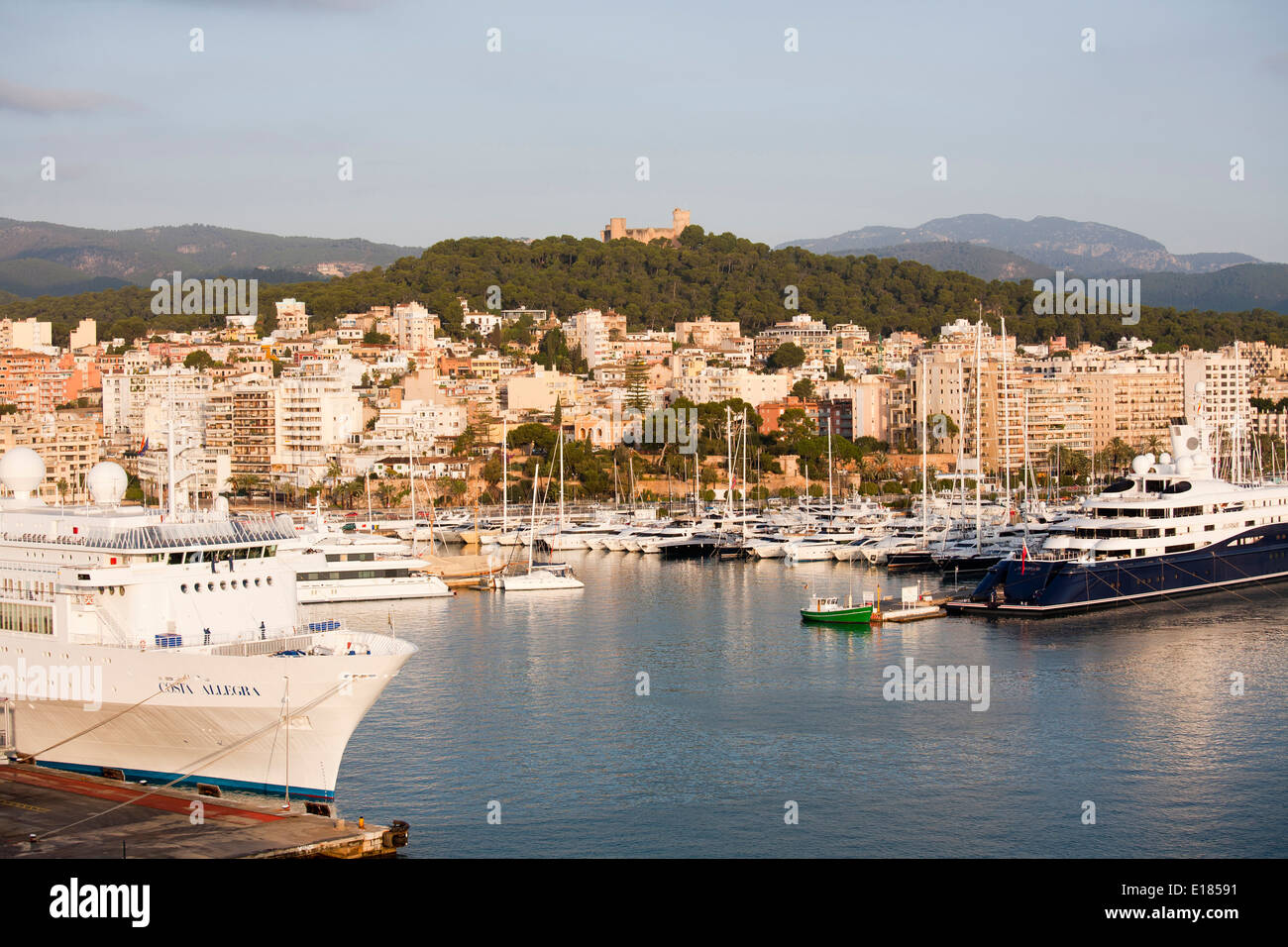 panoramic view with bellver castle, palma de mallorca, mallorca island ...