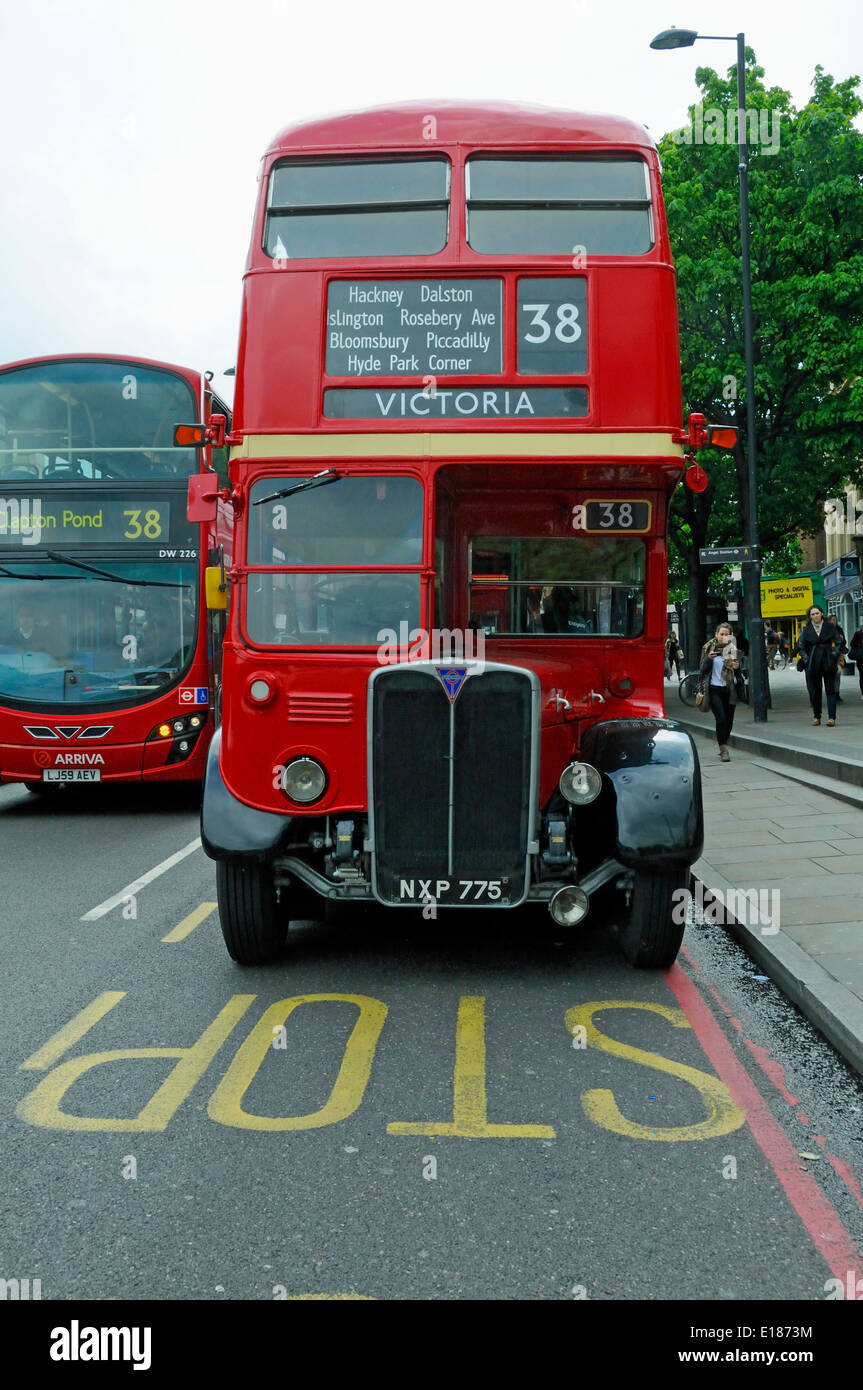 Number 38 Routemaster bus to Victoria parked at the Angel Islington ...