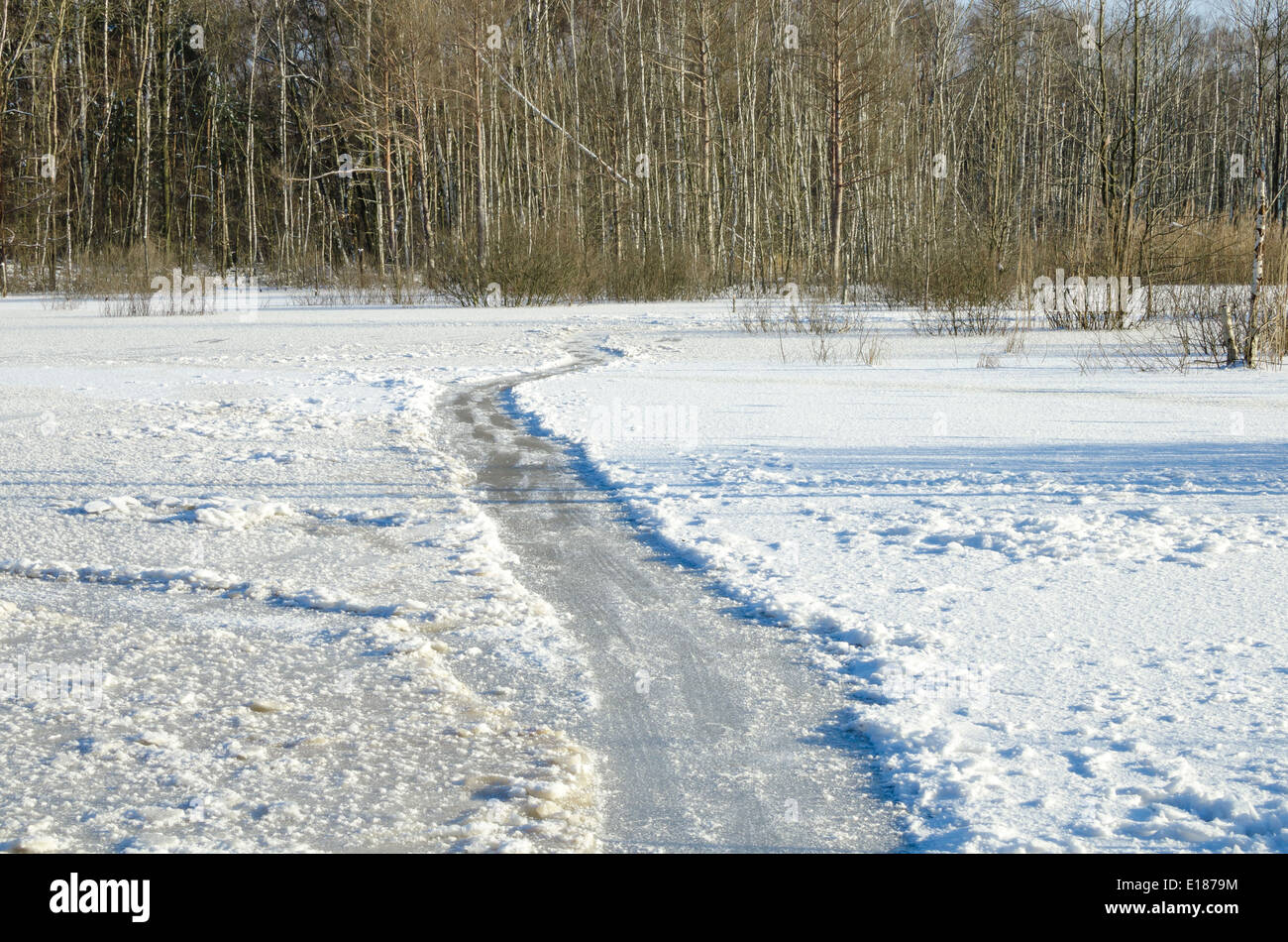 ice path on frozen lake Stock Photo - Alamy