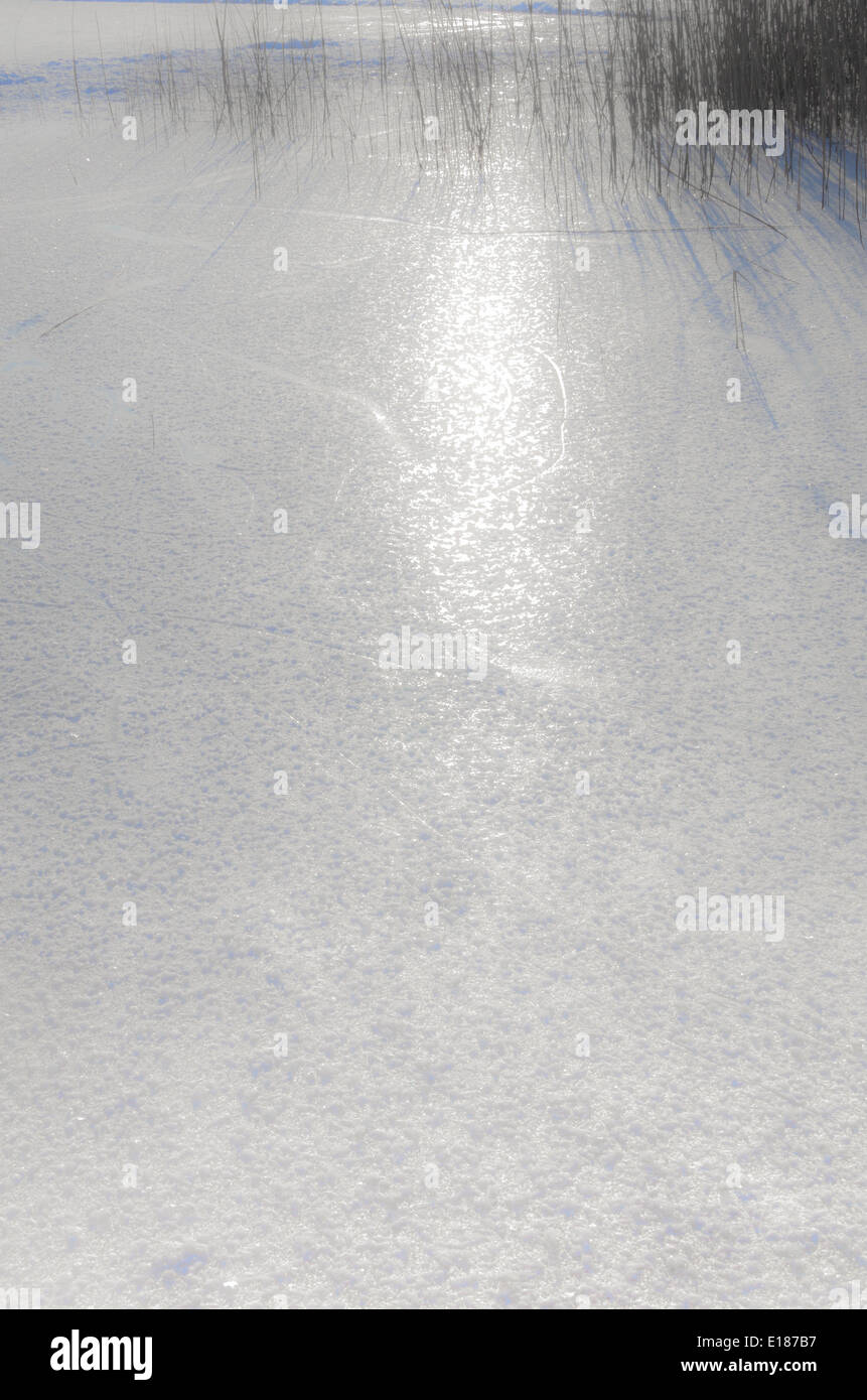 frozen lake - sun reflecting in the surface of ice Stock Photo - Alamy