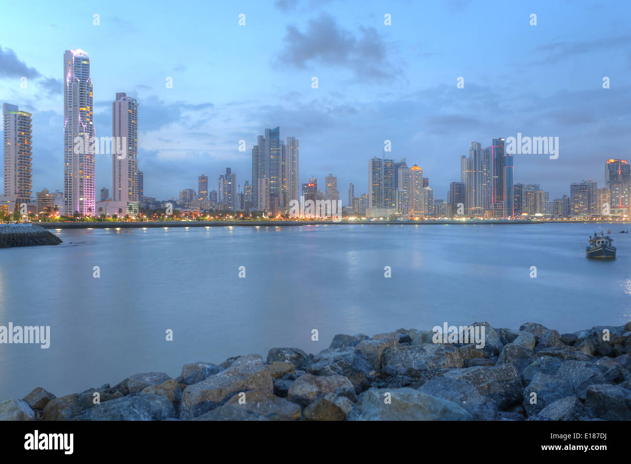 Panama City center skyline and Bay of Panama, Panama, Central America ...
