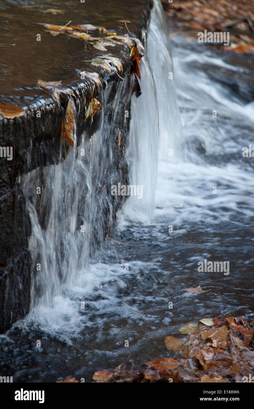 Water spilling over a small dam, with Fall leaves surrounding it Stock ...