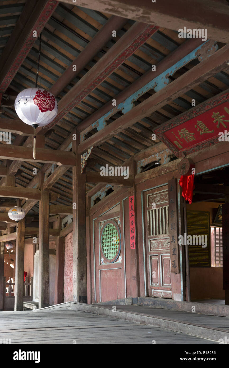 Inside Japanese bridge, with wooden roof and attached to a Buddhist ...