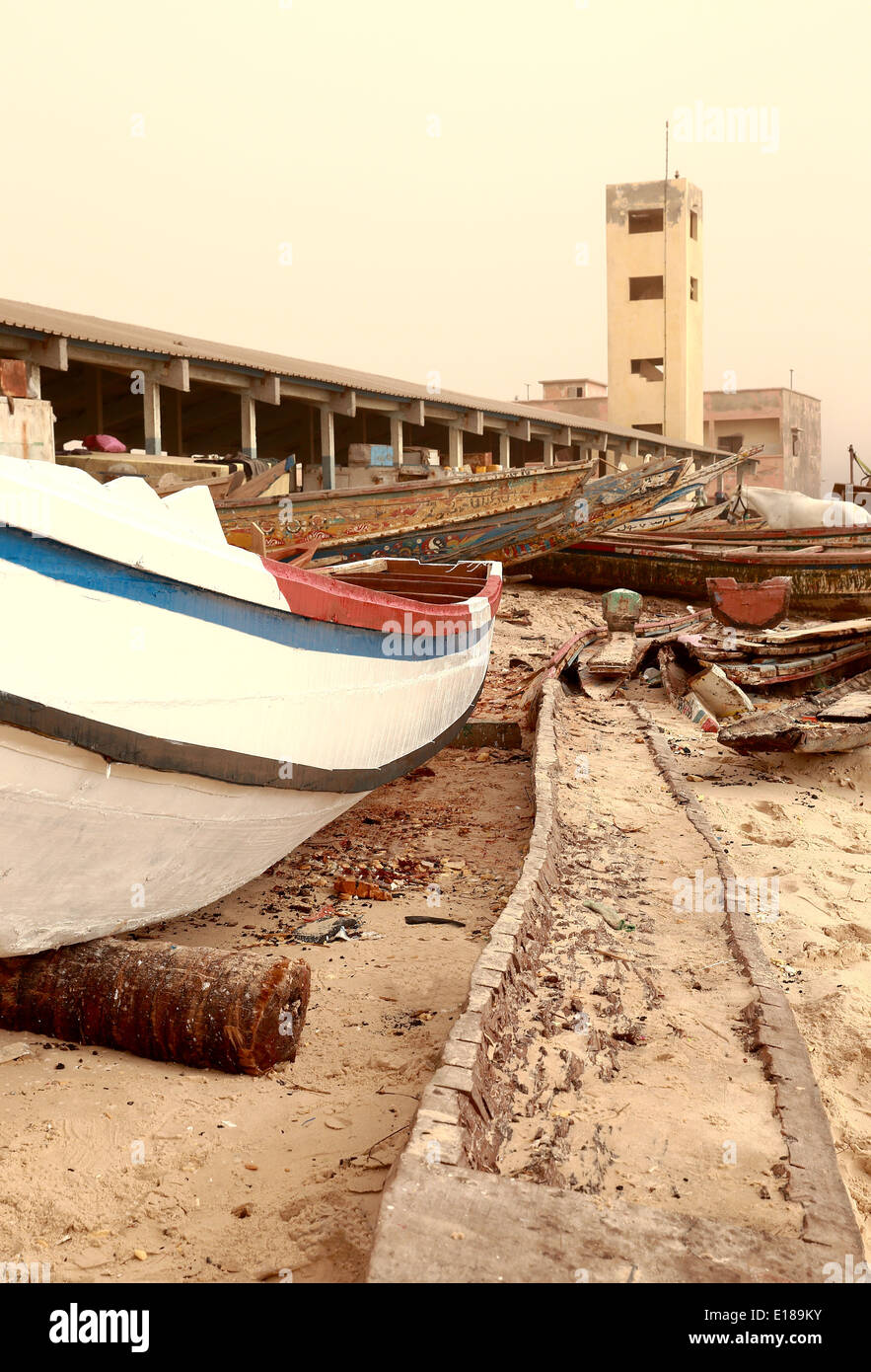 Canoe in Guet Ndar beach-Senegal Stock Photo - Alamy