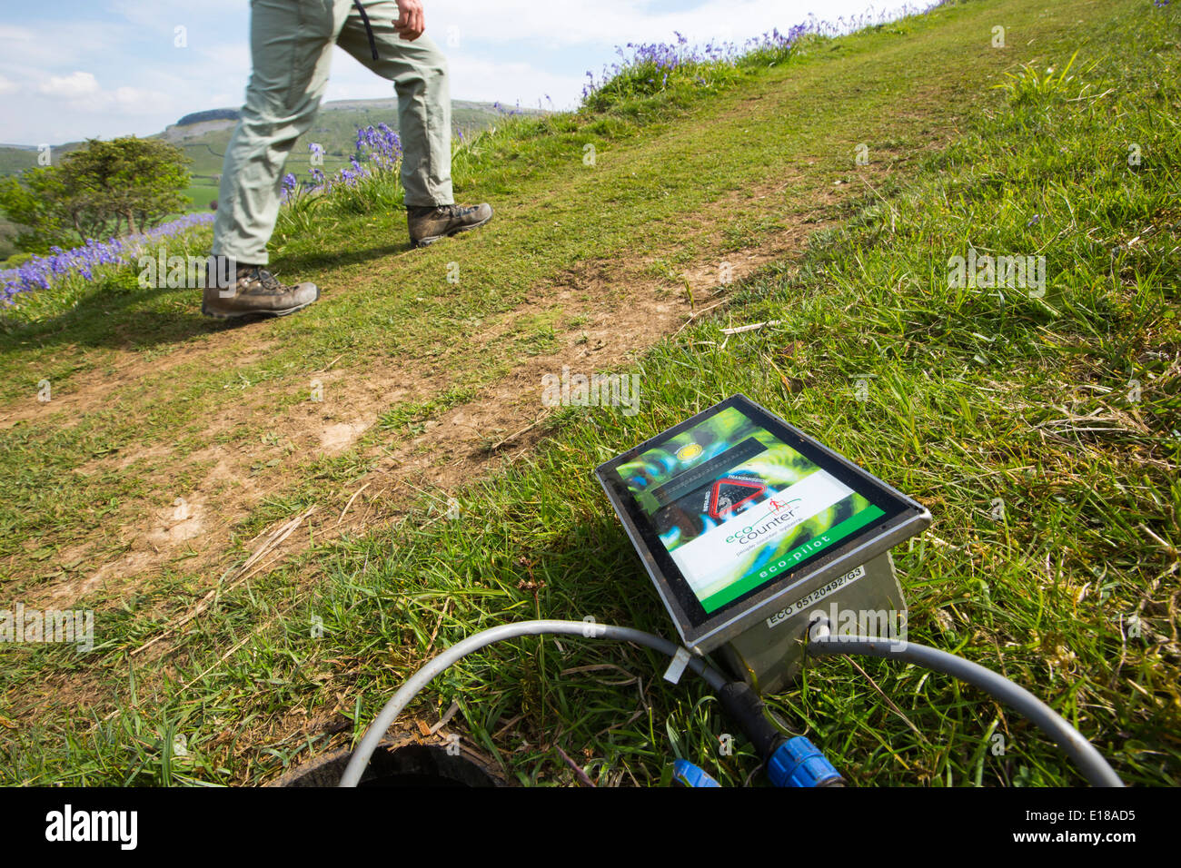 An eco counter being used to count the number of people on a path in a ...