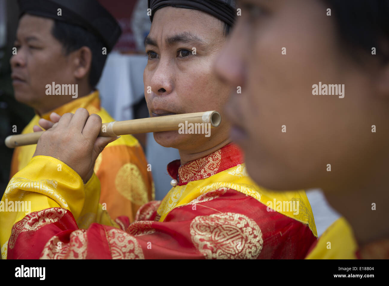Musicians play their instruments in preparations in the imperial city ...