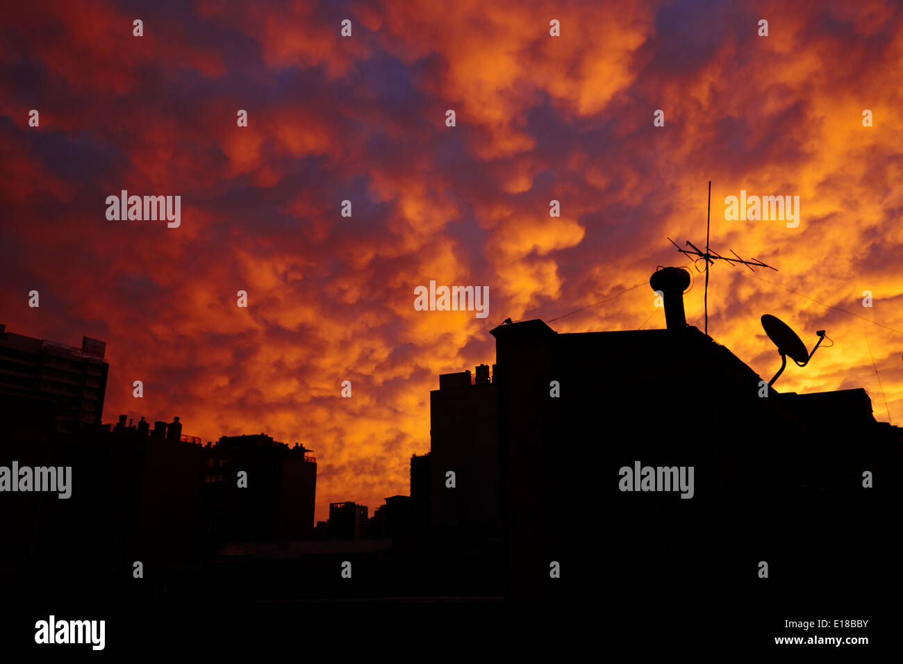 sunset reflecting off stratocumulus cloud deck over the city of ...