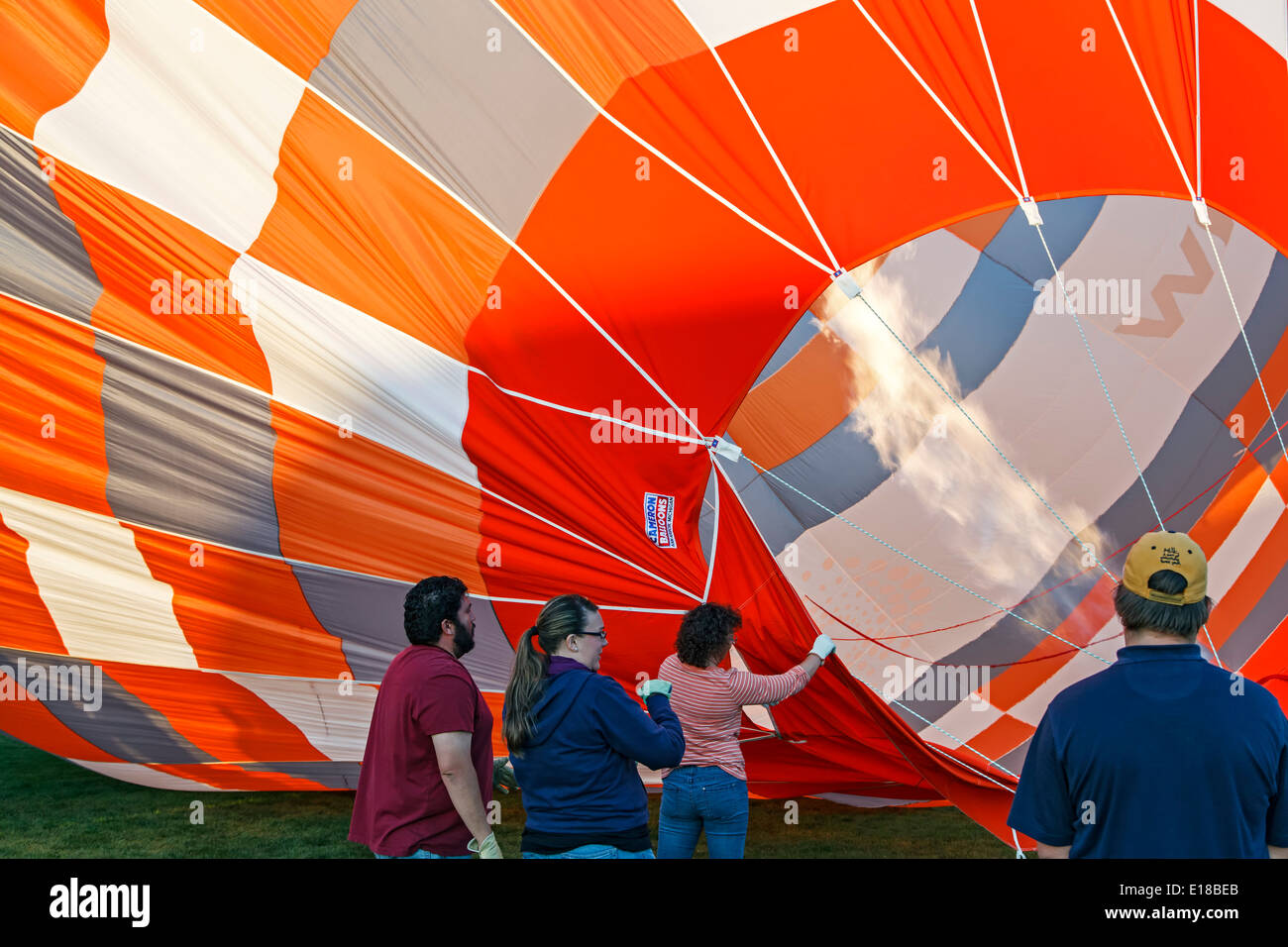 Hot air balloon being inflated by crew, Albuquerque International ...