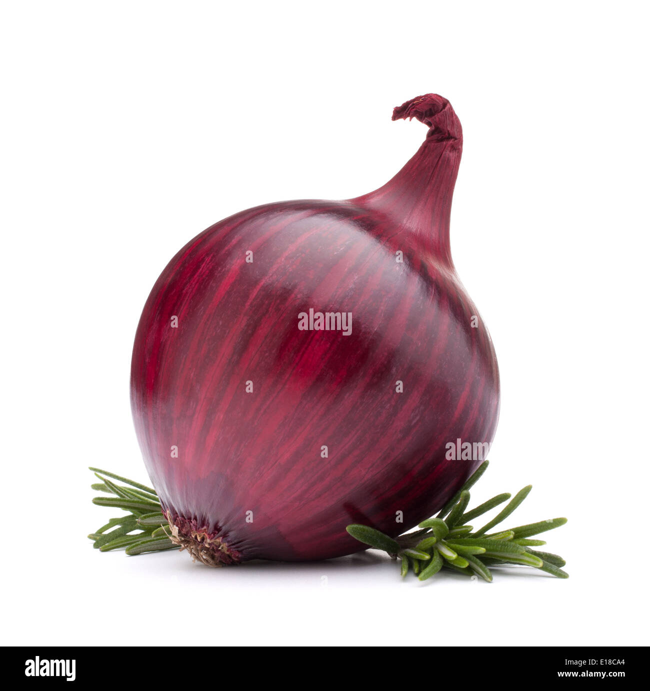 red onion and rosemary leaves still life isolated on white background ...