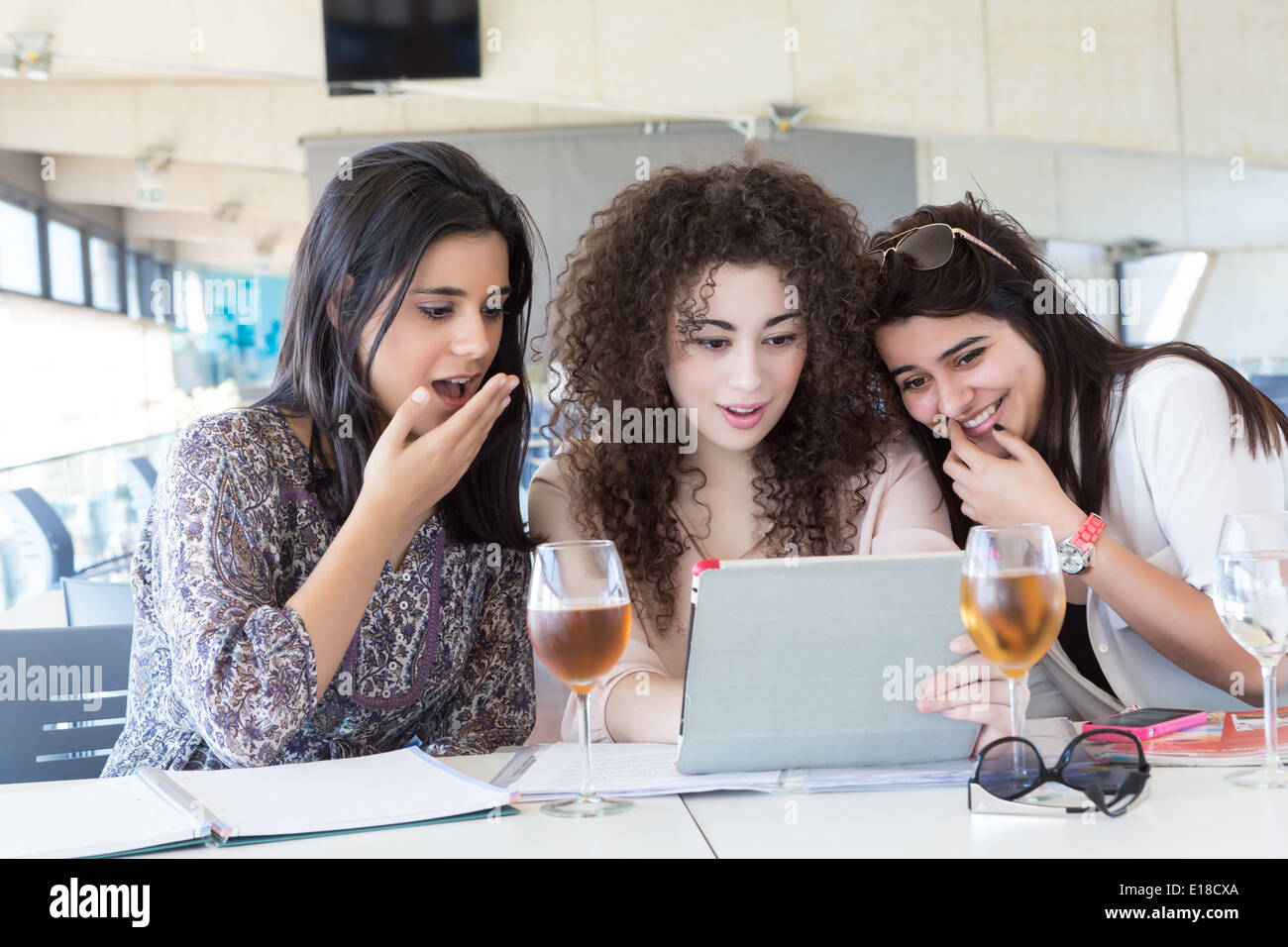 Group of happy students preparing their exams or simply relaxing at a ...