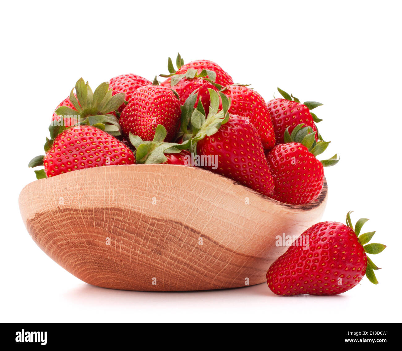 Strawberries In Wooden Bowl Isolated On White Background Cutout Stock