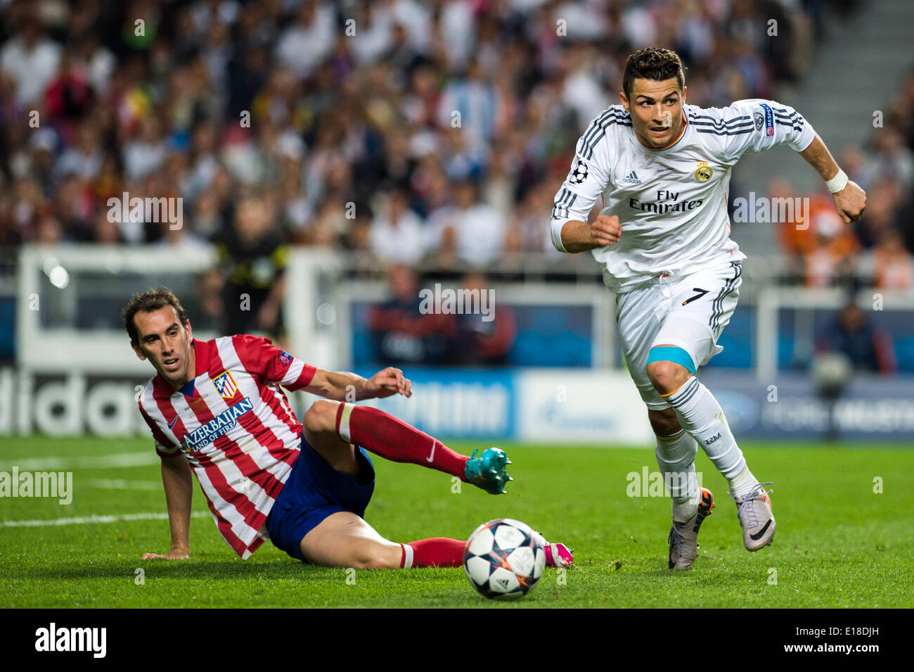 Lisbon, Portugal. 24th May, 2014. Diego Godin (Atletico), Cristiano ...
