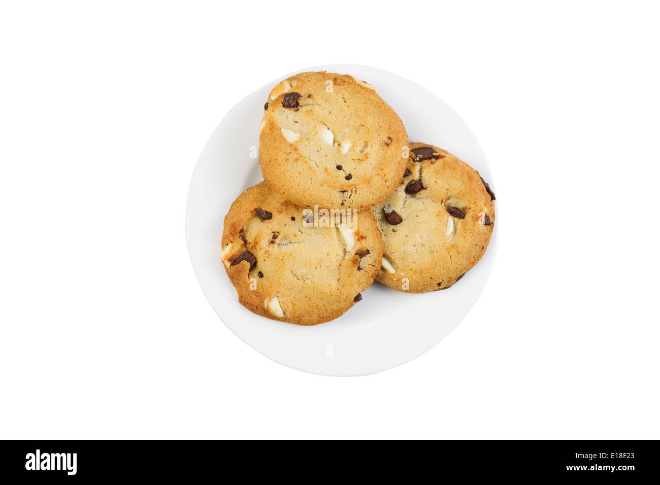 Closeup horizontal photo of chocolate and nut cookies on plate isolated ...