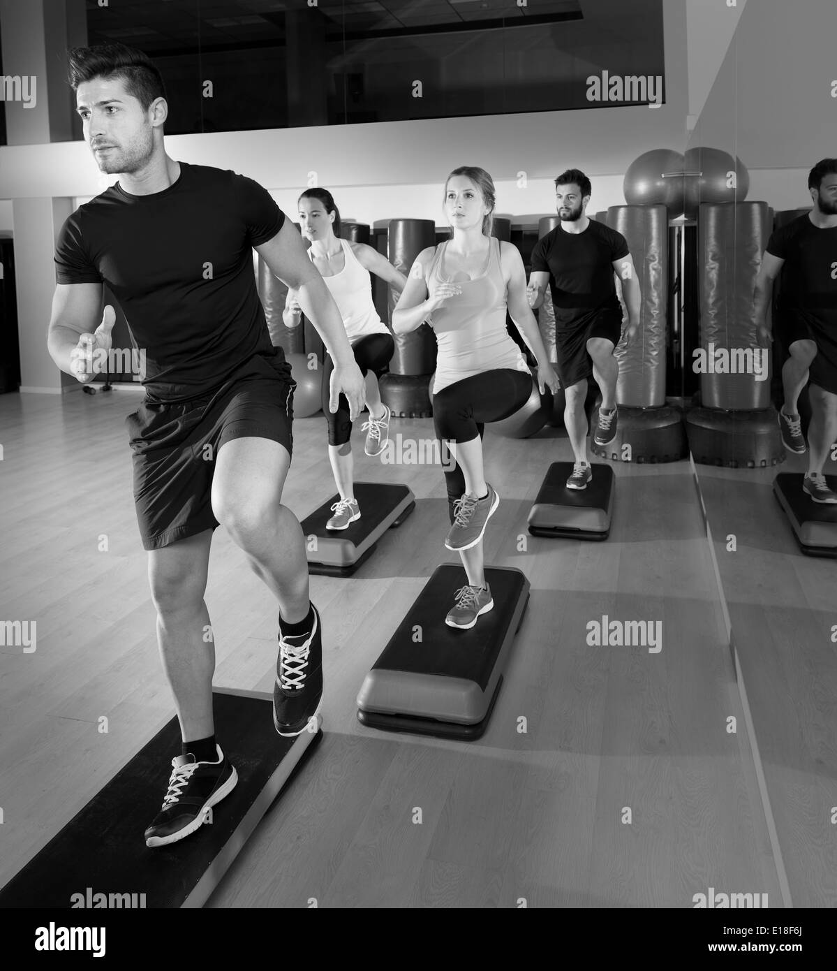 Aerobics group gym Black and White Stock Photos & Images - Alamy