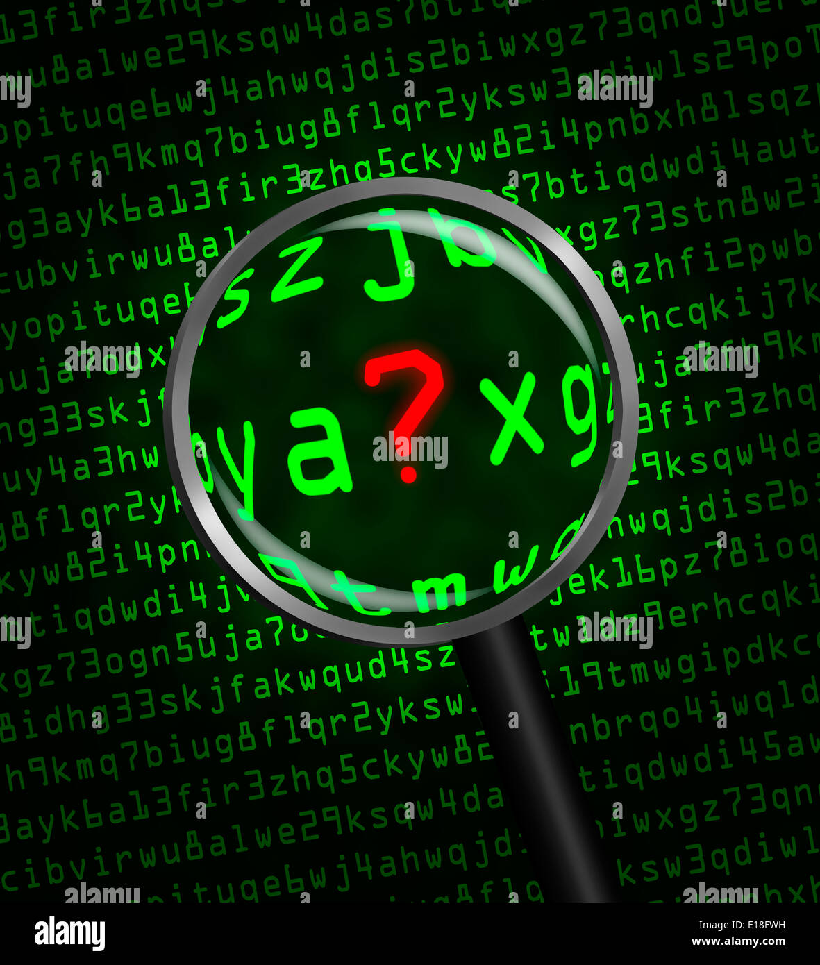 Question Mark ? in red revealed in green computer machine code through ...