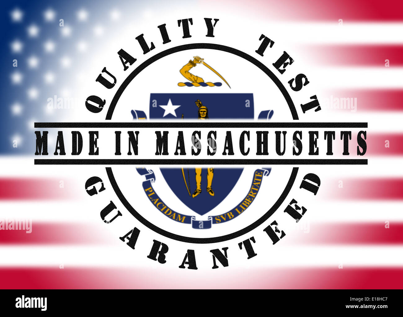 Quality test guaranteed stamp with a state flag inside, Massachusetts ...