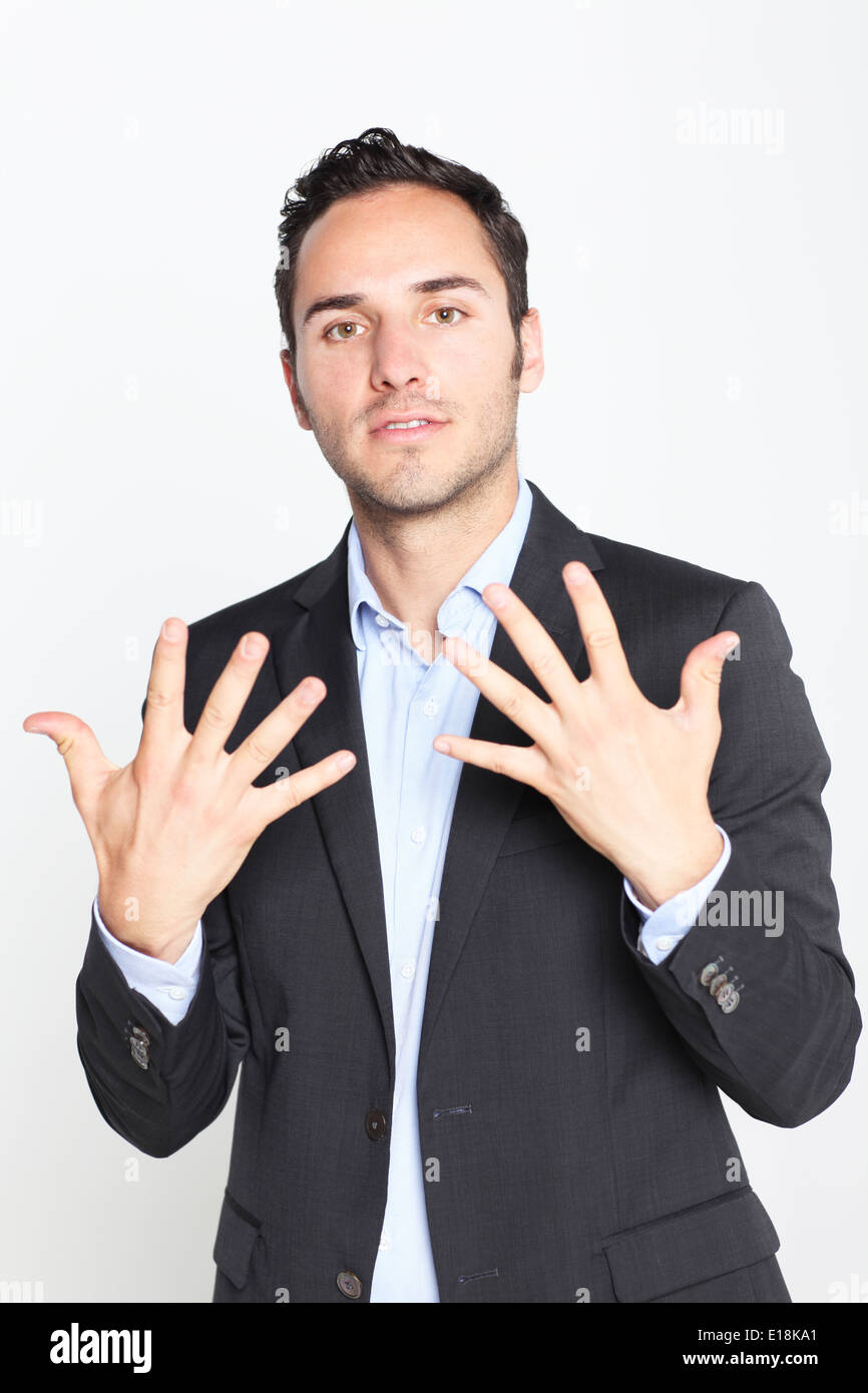 Businessman counting number 10 Stock Photo - Alamy