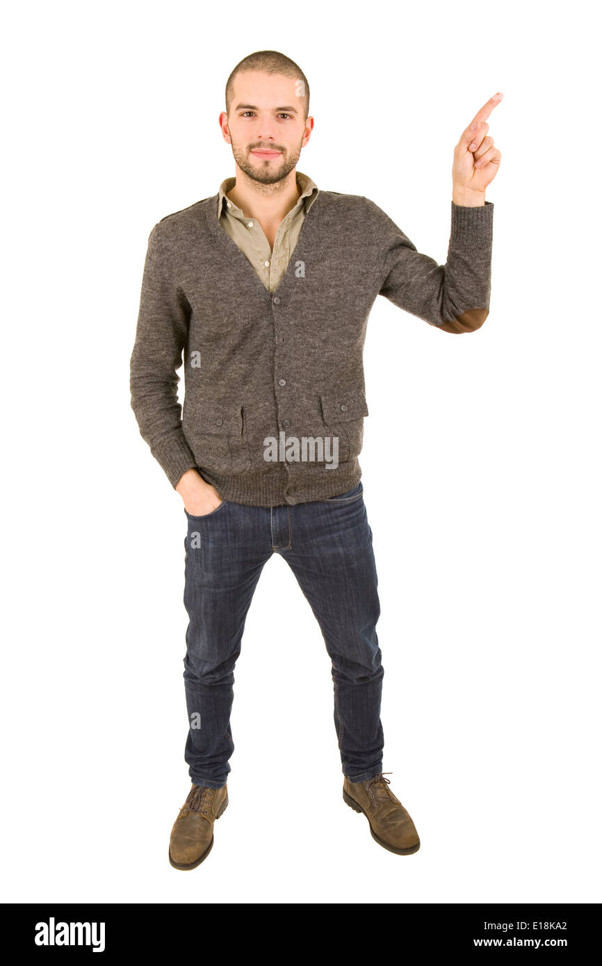 young casual man full body pointing, isolated on white Stock Photo - Alamy