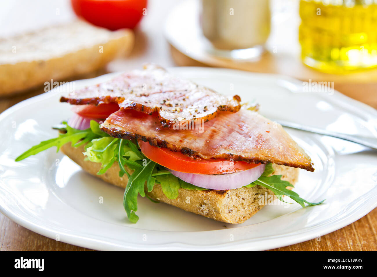 Grilled Ham on Rye baguette sandwich Stock Photo - Alamy