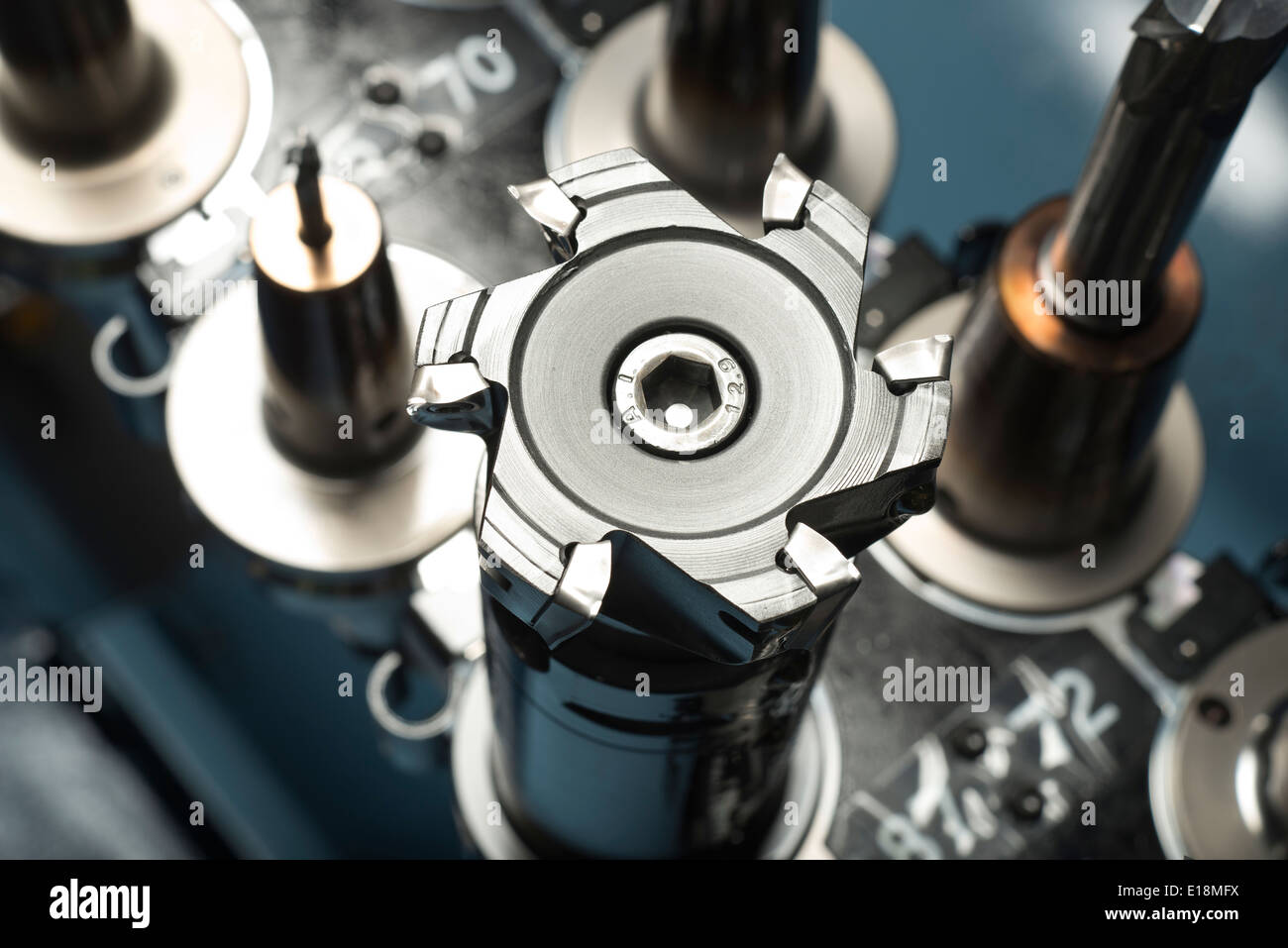 Drill bits for machining metal parts, in an engineering factory Stock ...