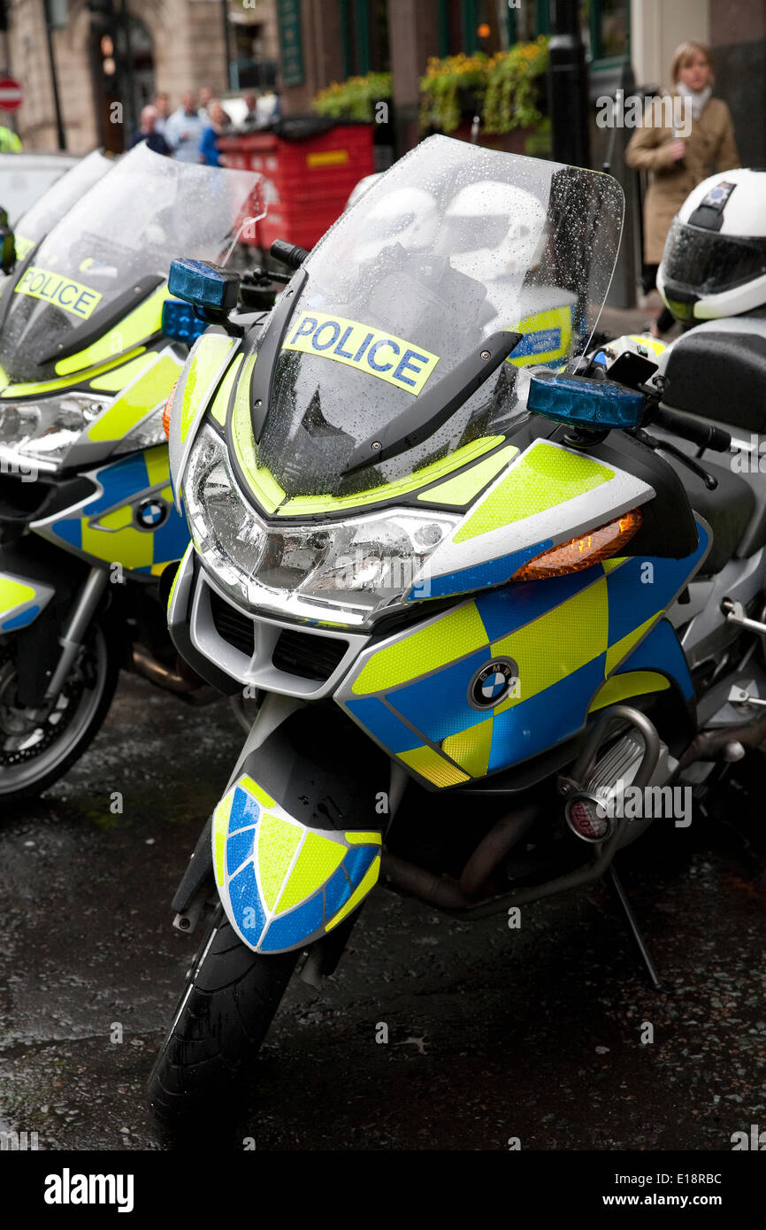 London,UK,27th May 2014,Three police bikes parked, BMW RT 1200cc, as ...