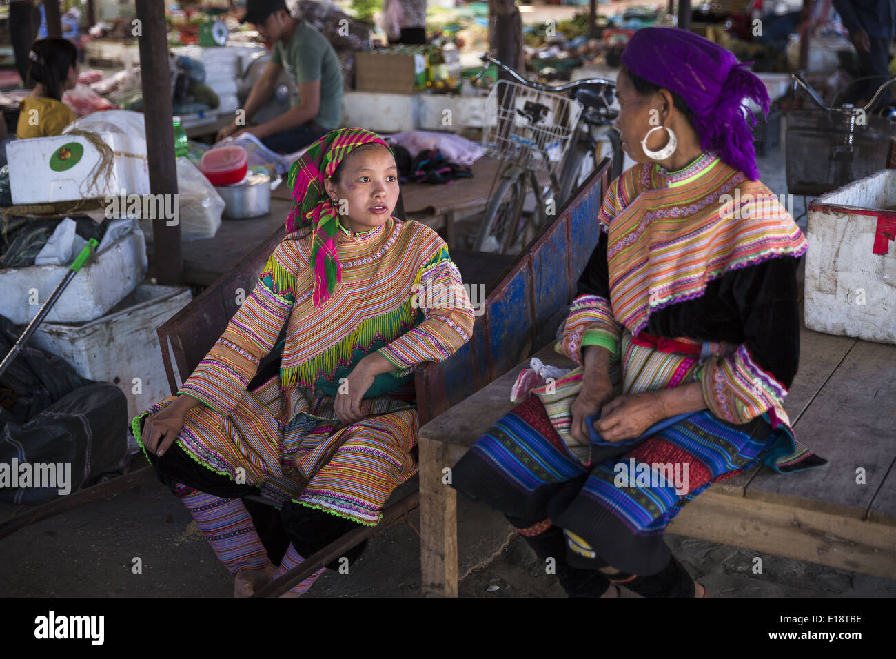 Two women of the H'Mong ethnic visiting Bac Ha market This market is ...