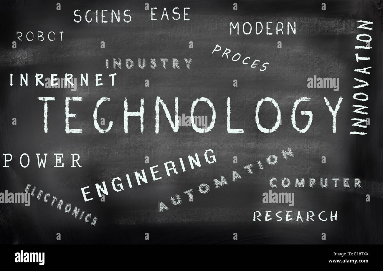 Technology word cloud written on a chalkboard Stock Photo - Alamy