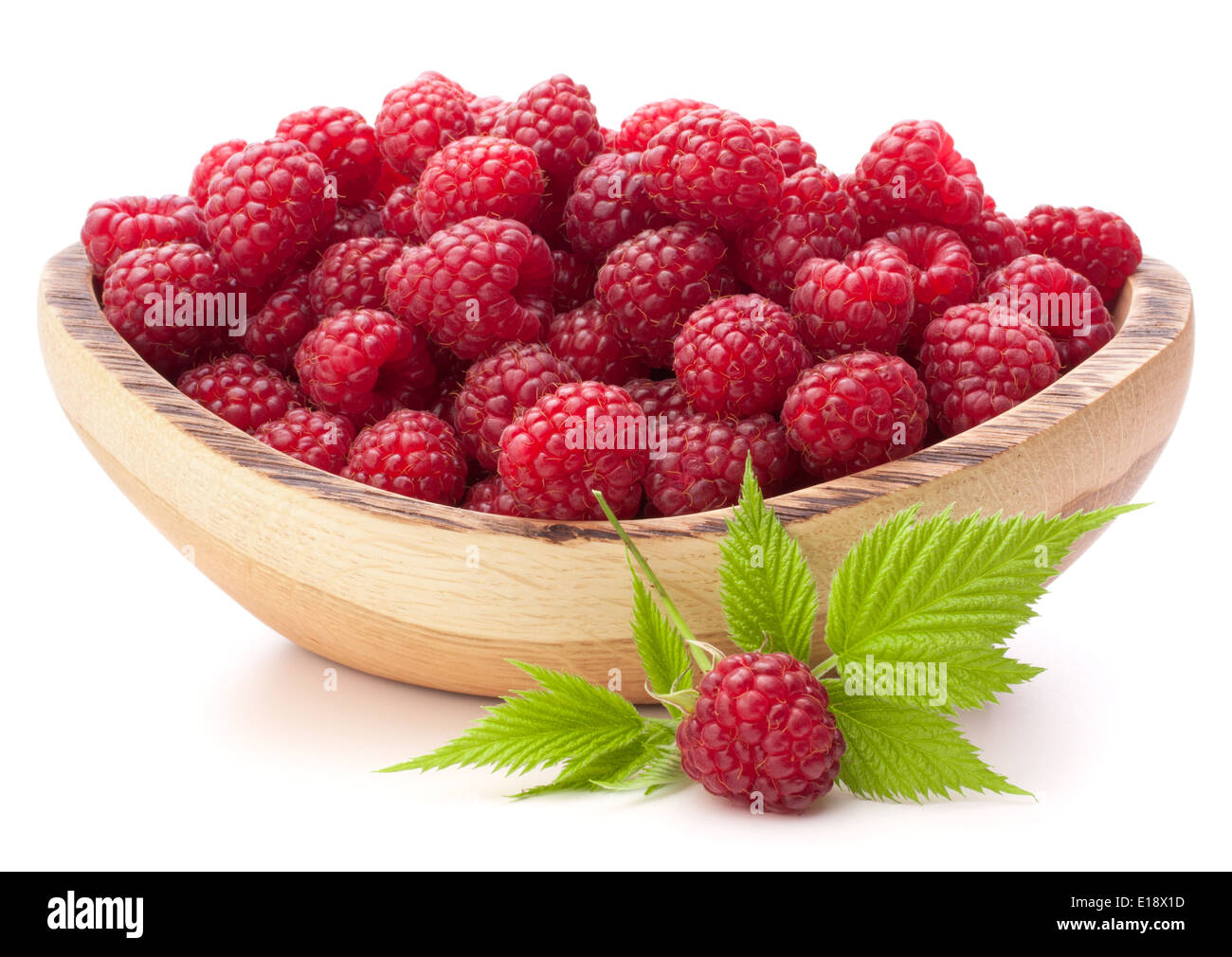 raspberries in wooden bowl isolated on white background cutout Stock ...