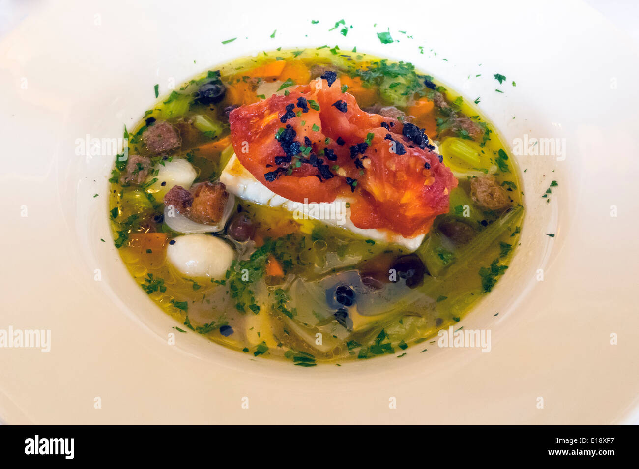 Roasted East Coast Halibut barigoule Stock Photo - Alamy